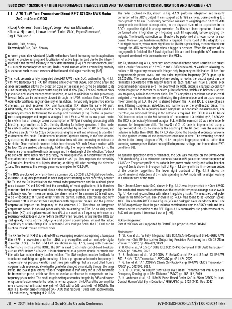 79.7µW UWB Radar SoC in 40nm CMOS | PDF | Radar | Ultra Wideband