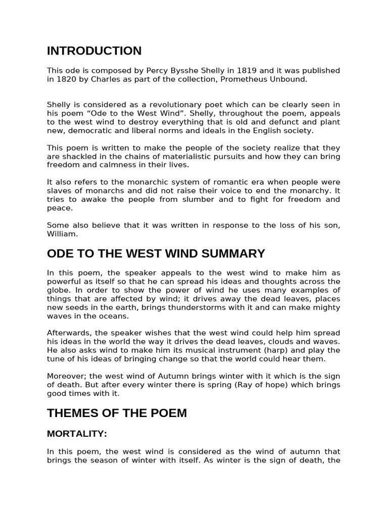 Introduction Ode to the west wind | PDF