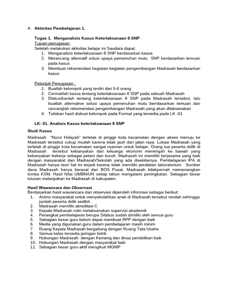 LK-01. Analisis Kasus 8 SNP | PDF