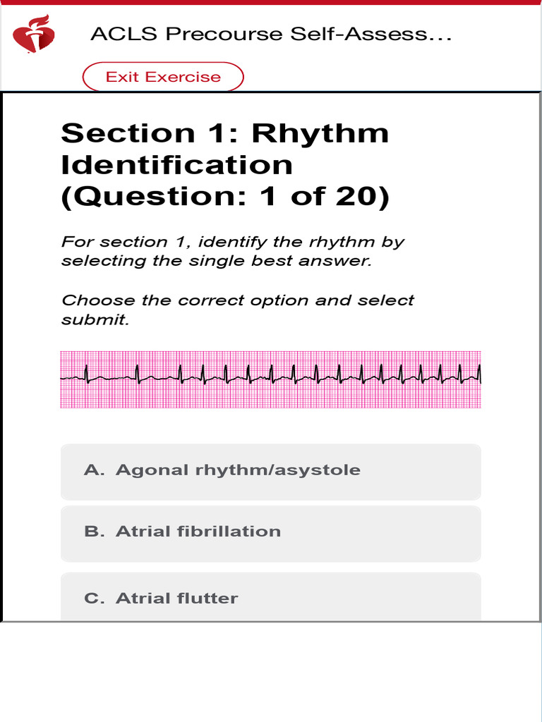 AHA ELearning ACLS Precourse Self-Assessment and Precourse Work | PDF