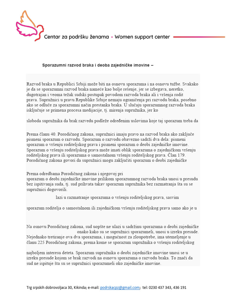 Sporazumni Razvod Braka I Deoba Imovine | PDF