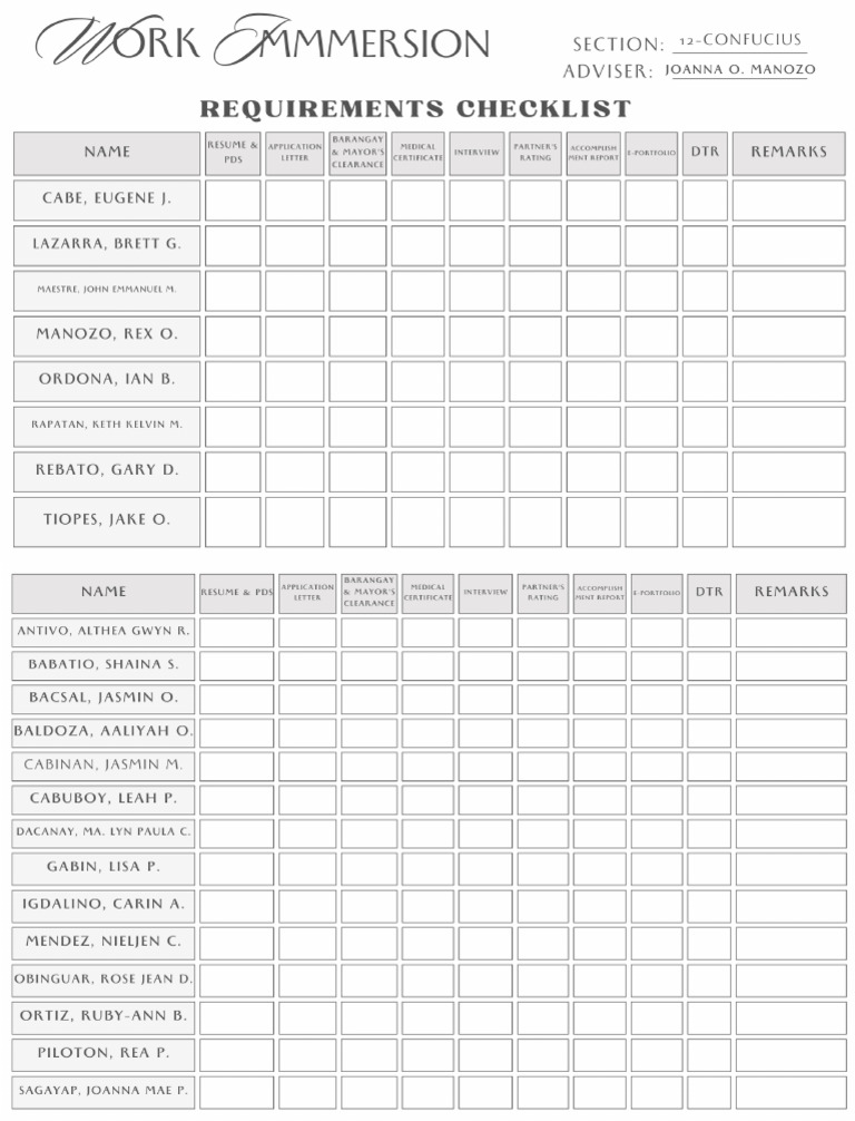 Work Immersion Requirements | PDF