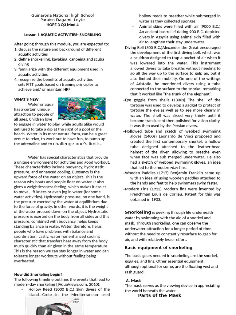 Snorkeling Basics and Techniques Guide | PDF | Snorkeling | Scuba Diving