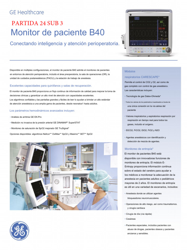 Monitor B40 para Cuidados Perioperatorios | PDF