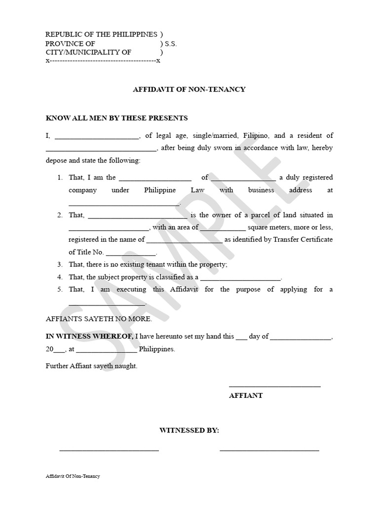 Affidavit of Non-Tenancy | PDF