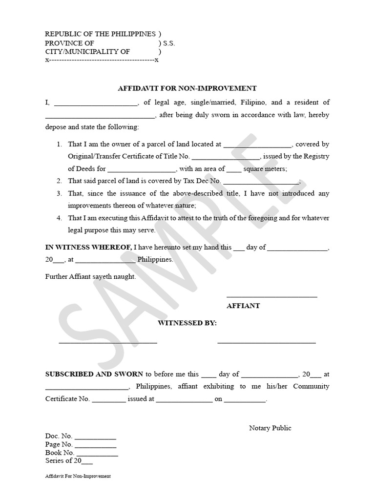 Affidavit For Non-Improvement | PDF