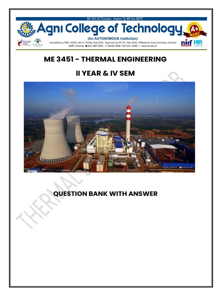 ME3451 - Thermal Engg Question Bank With Answers | PDF | Turbine | Gas Turbine