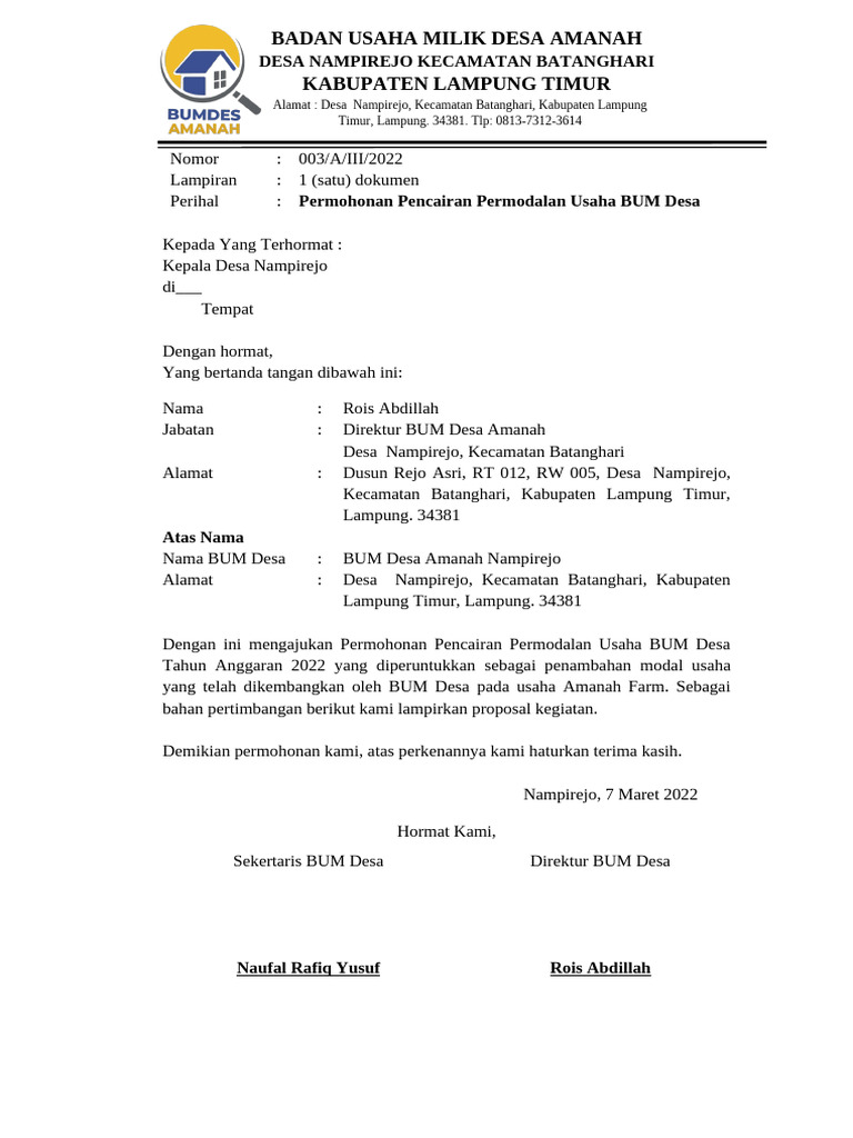 003 surat permohonan pencairan | PDF