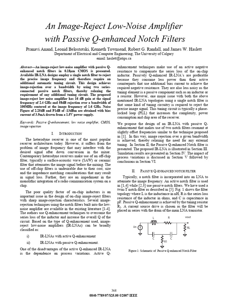IRLNA-Passive Q-Enhanced Notch FIlters | PDF | Electronic Filter ...
