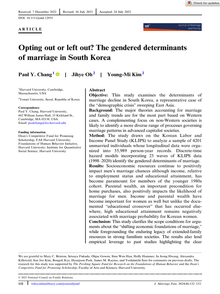 J of Marriage and Family - 2023 - Chang - Opting Out or Left Out The Gende | PDF | Marriage ...