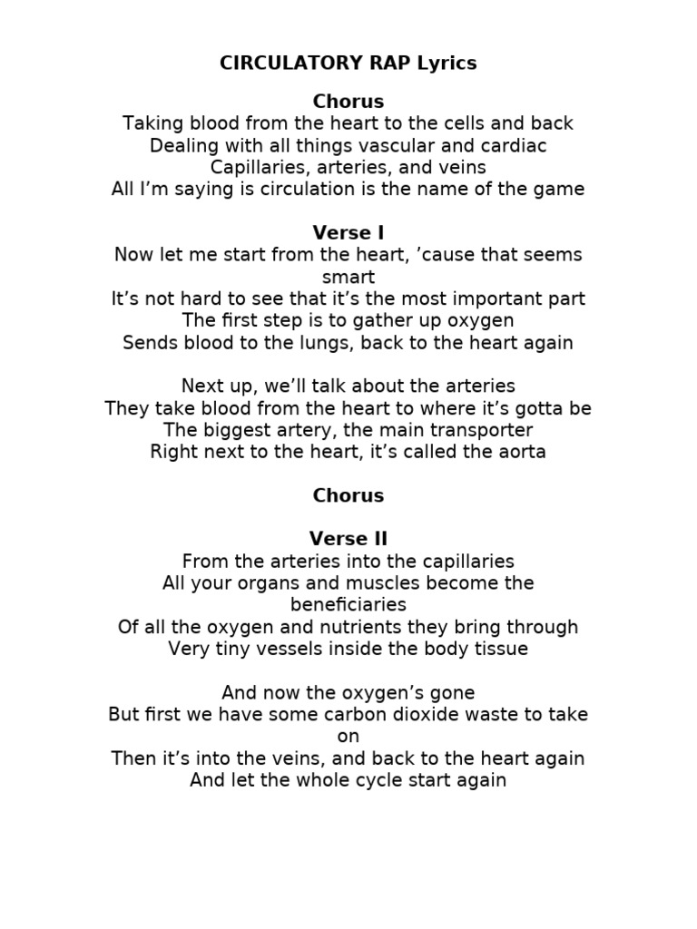 Circulatory System Rap Lyrics | PDF