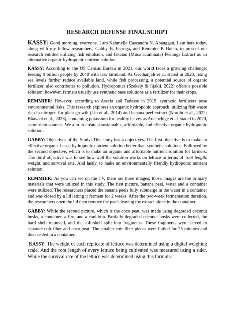Research Defense Final Script | PDF | Hydroponics | Fertilizer