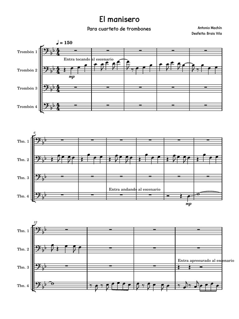 El Manisero-Partitura - y - Partes Trombone Quartet | PDF | Melody ...