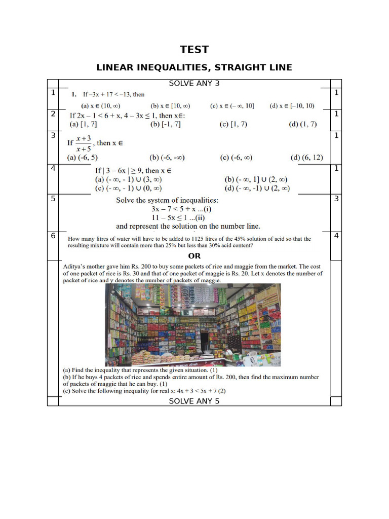 TEST Straight line, linear inequalities | PDF