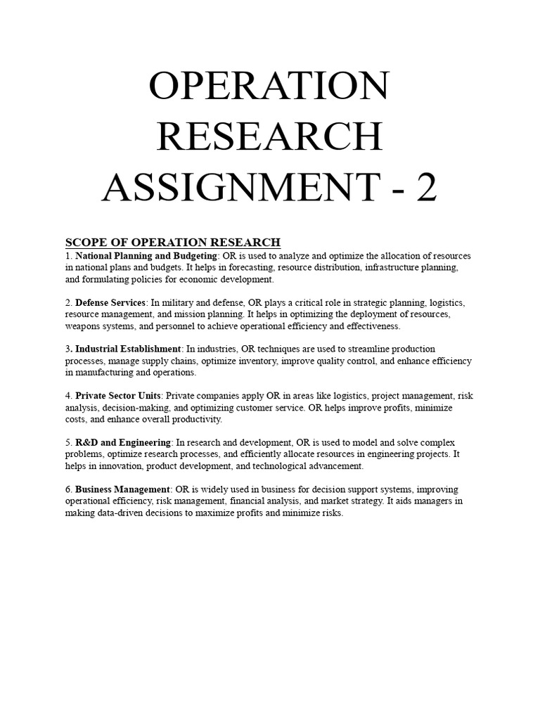 Operation Research Assignment Overview | PDF