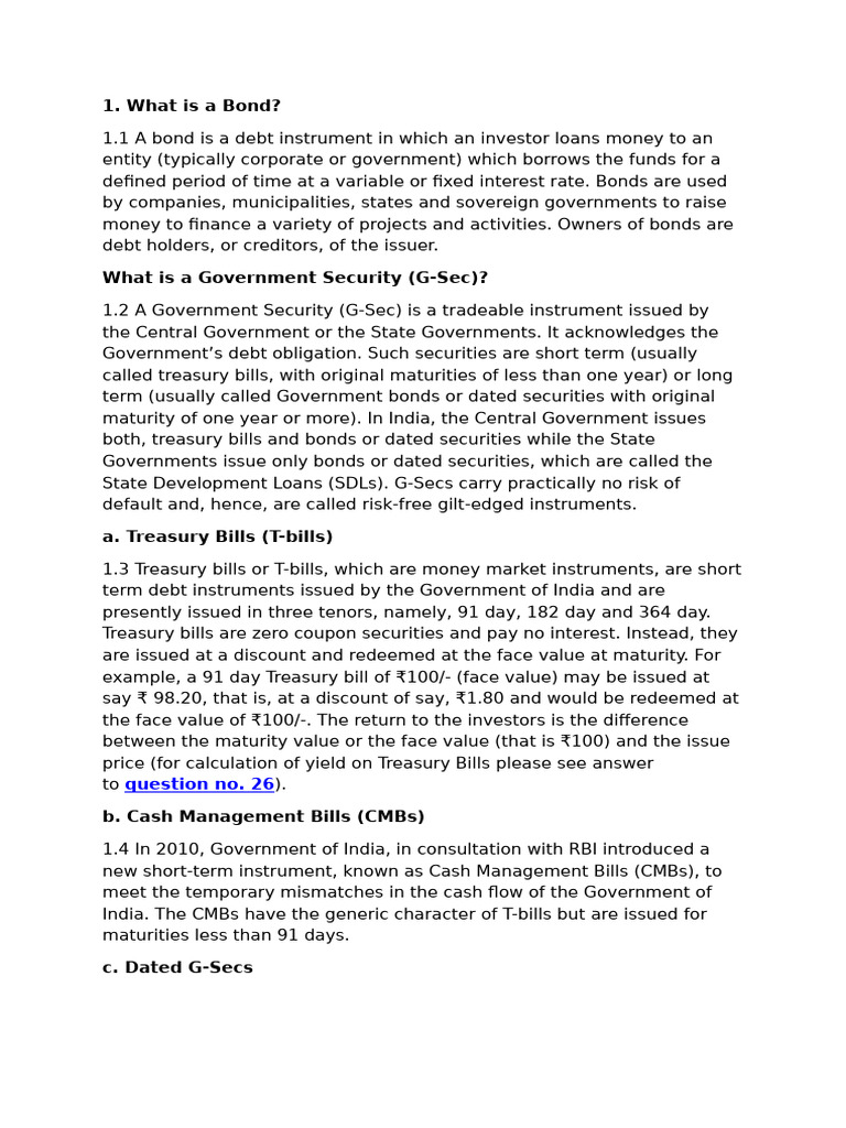 Study Material Bonds and Gsec | PDF | Bonds (Finance) | Repurchase ...