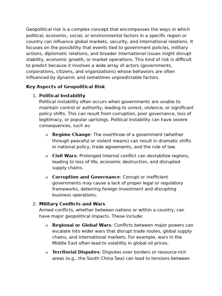 Geopolitical Risk Is A Complex Concept That Encompasses The Ways in Which Political | PDF ...