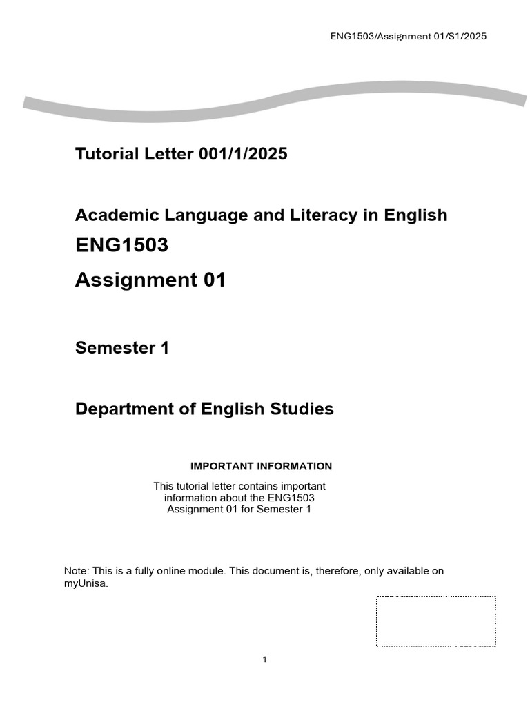 ENG1503 2025 TL001 S1 Ass01 | PDF | Information Literacy | Paragraph