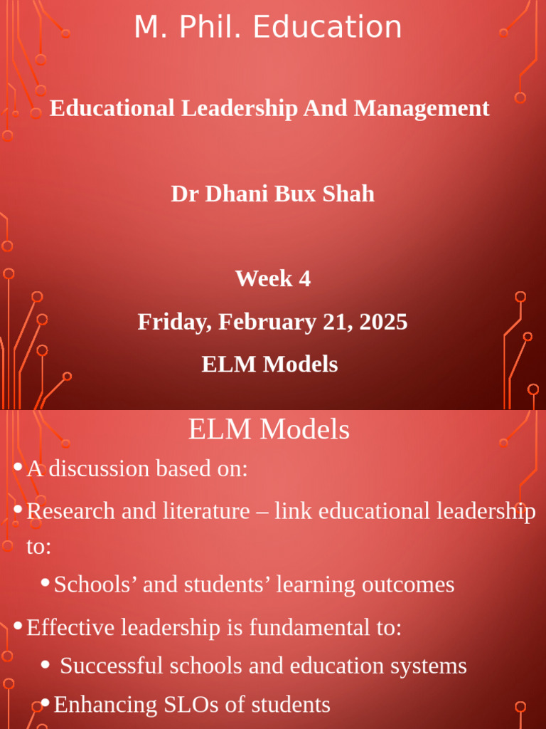 Week 4 - Models of ELM | PDF | Leadership | Learning