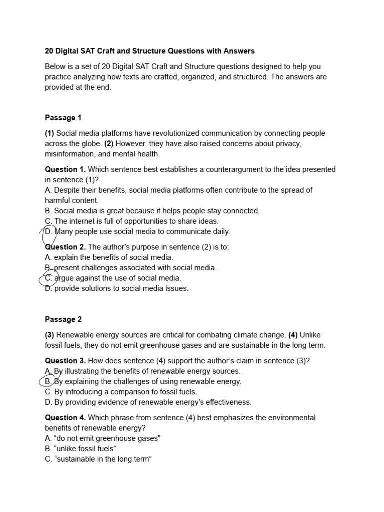 Digital SAT Craft and Structure Practice | PDF | Second Language ...
