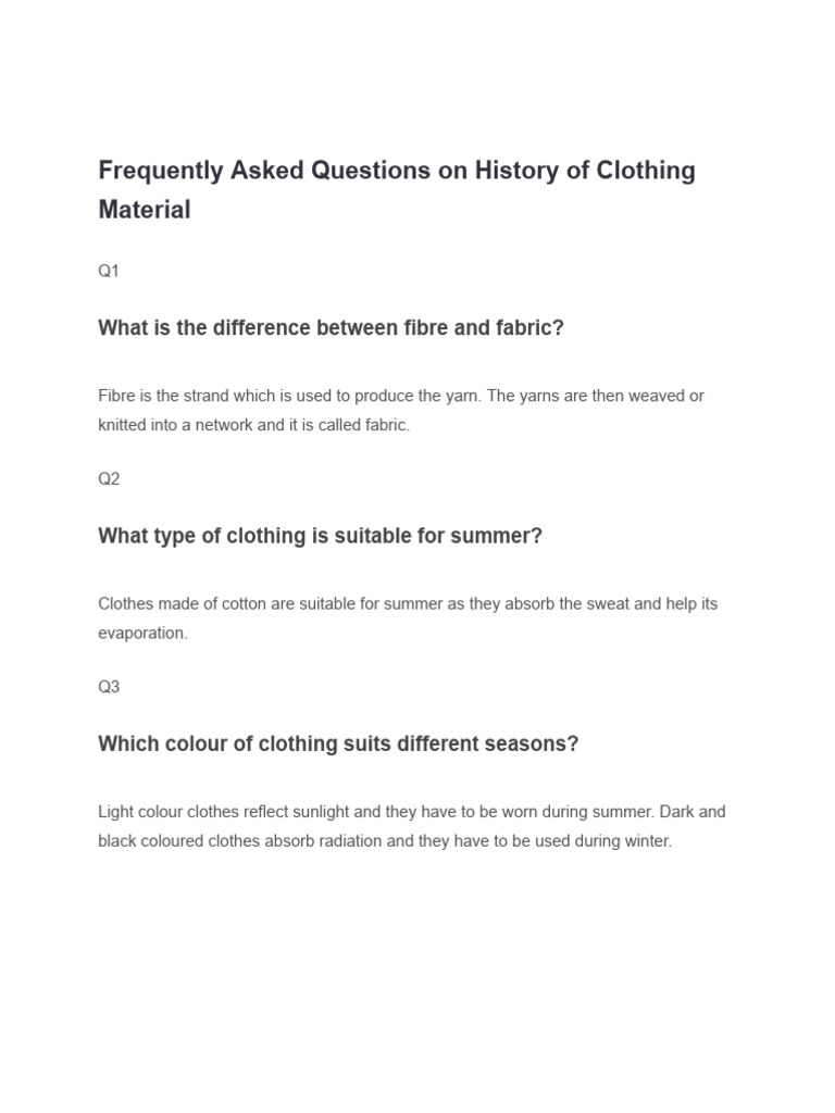 Frequently Asked Questions On History of Clothing Material | PDF