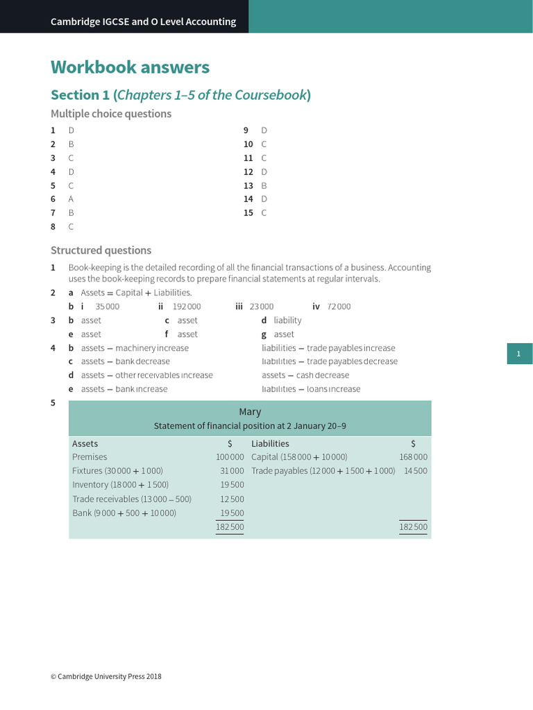 IGCSE Accounting Workbook Answers | PDF | Debits And Credits ...