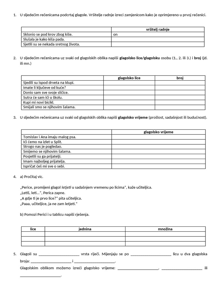 Glagoli I Brojevi - Vježba | PDF