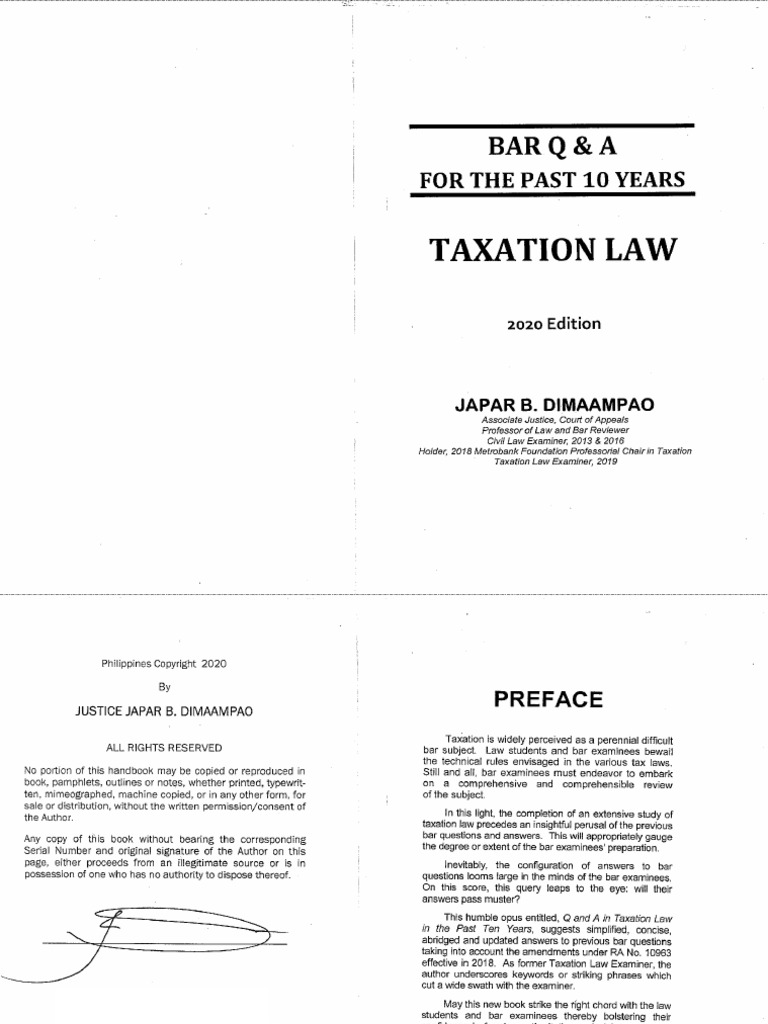 Taxation Law Bar Q&A Guide | PDF | Taxes | Search And Seizure