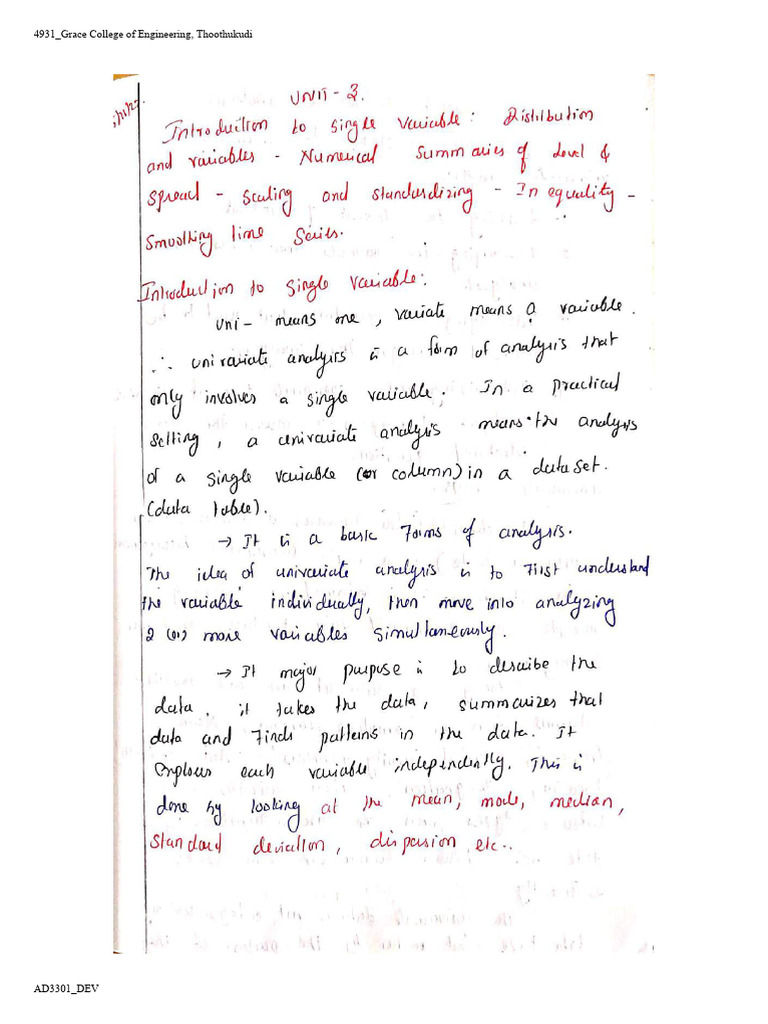 AD3301 - Unit 3 - Univariate Analysis | PDF