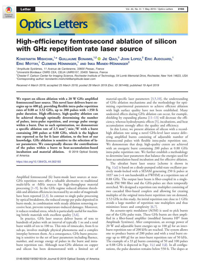 GHz Burst Silicon Ablation | PDF | Laser | Microscope