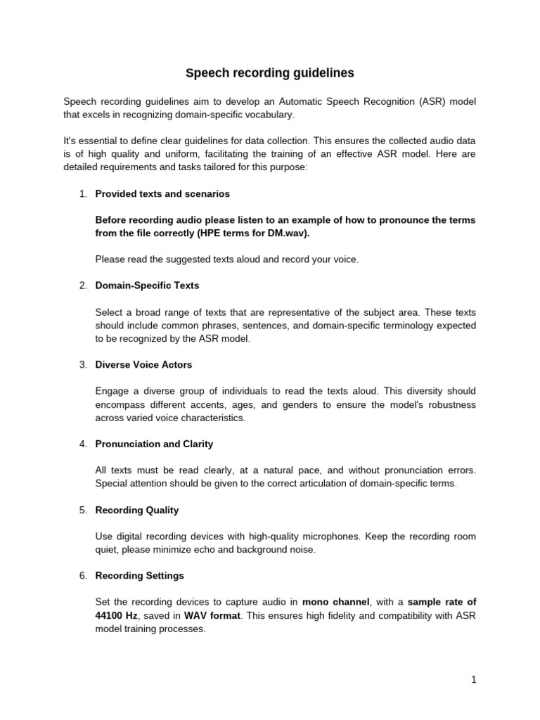 Speech Recording Guidelines | PDF | Speech Recognition | Computer File