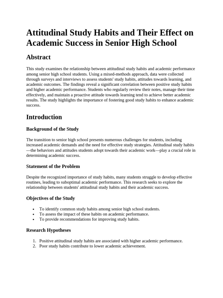 Attitudinal Study Habits and Their Effect On Academic Success in Senior ...
