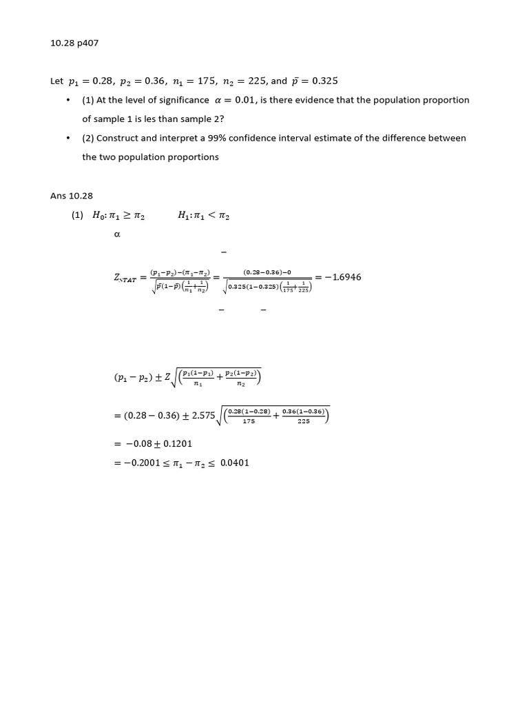 Proportion Comparison and Confidence Interval | PDF