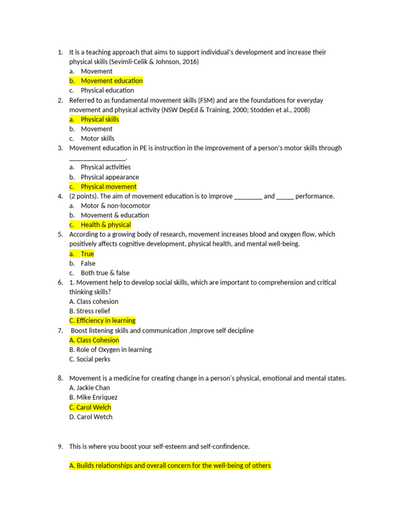 Sample Quiz in P.E and Health | PDF | Well Being | Psychology
