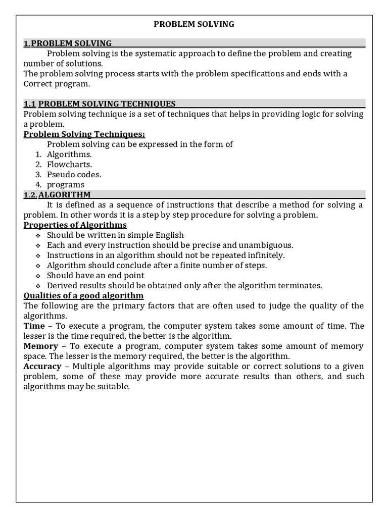 Unit1 Mod (1) - GE3151 NOTES | PDF | Control Flow | Algorithms