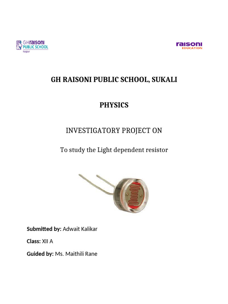 Physics Investigatory Project | PDF | Relay | Ultraviolet