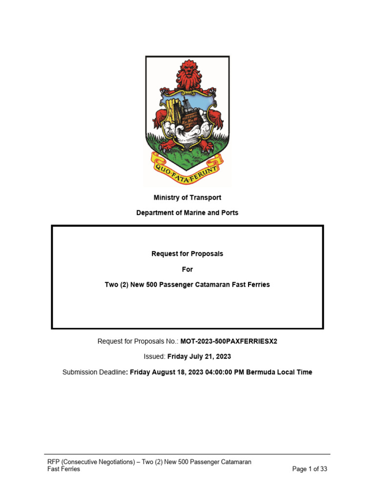 RFP for Two 500-Passenger Catamarans | PDF | Conflict Of Interest ...