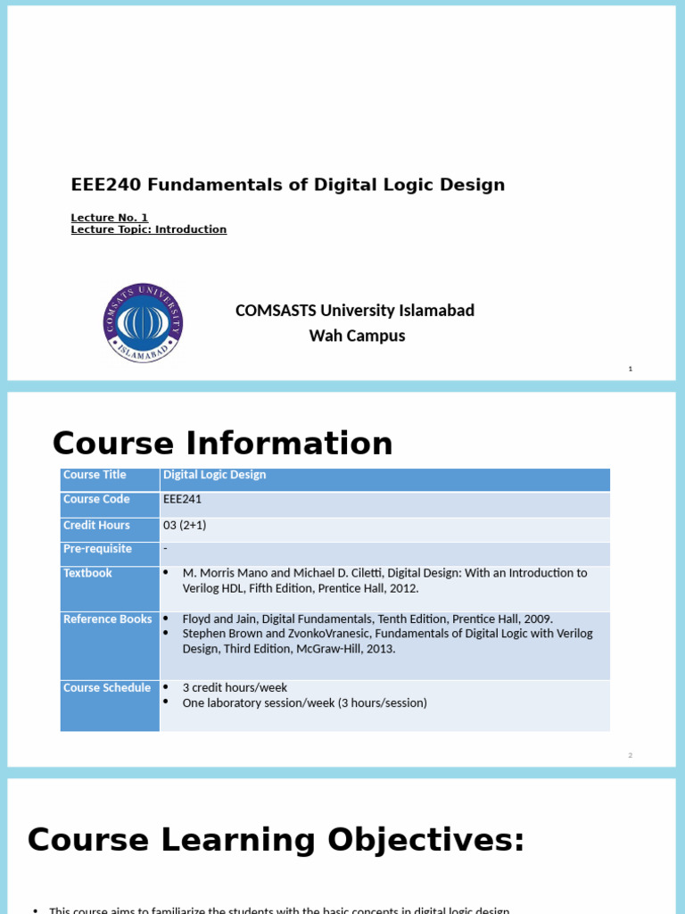 EEE240 Fundamentals of Digital Logic Design - Lecture - 1 | PDF ...