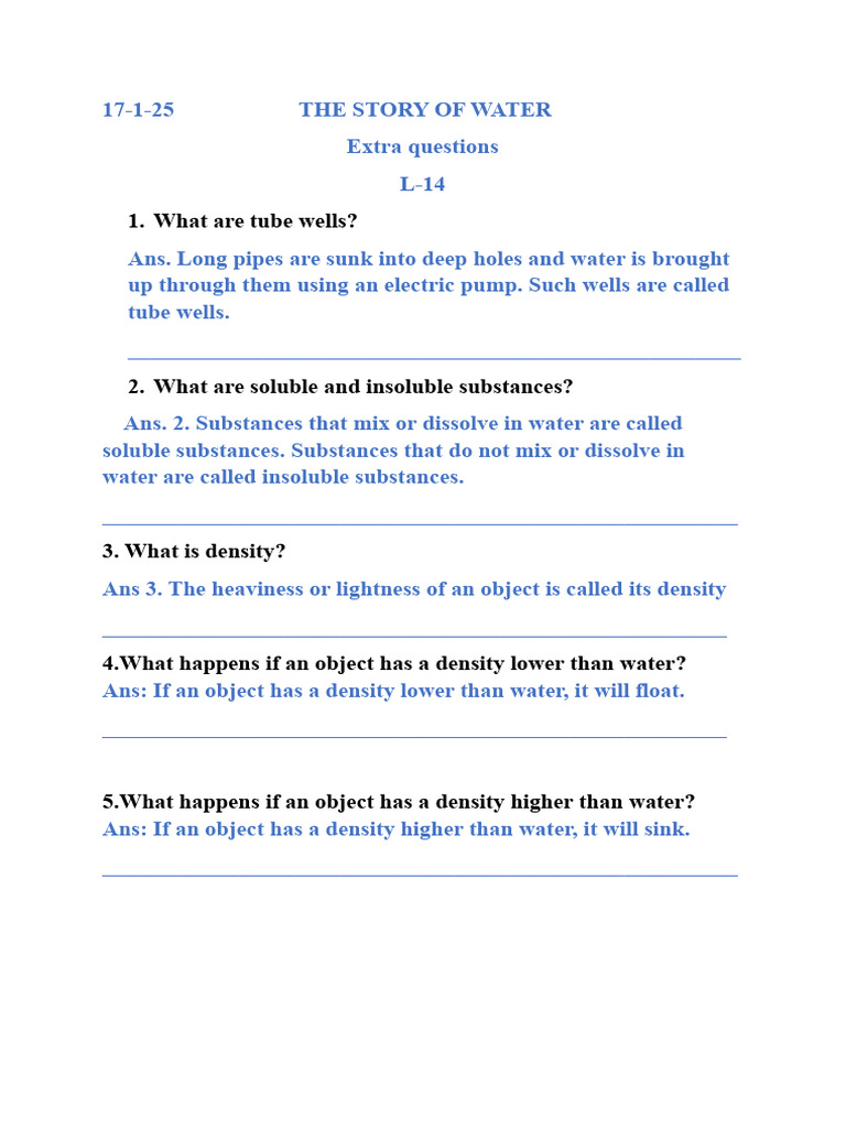 The Story of Water Extra Question Answer | PDF