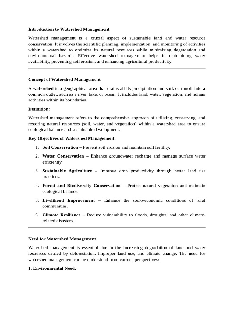 Introduction To Watershed Management | PDF | Agriculture | Soil