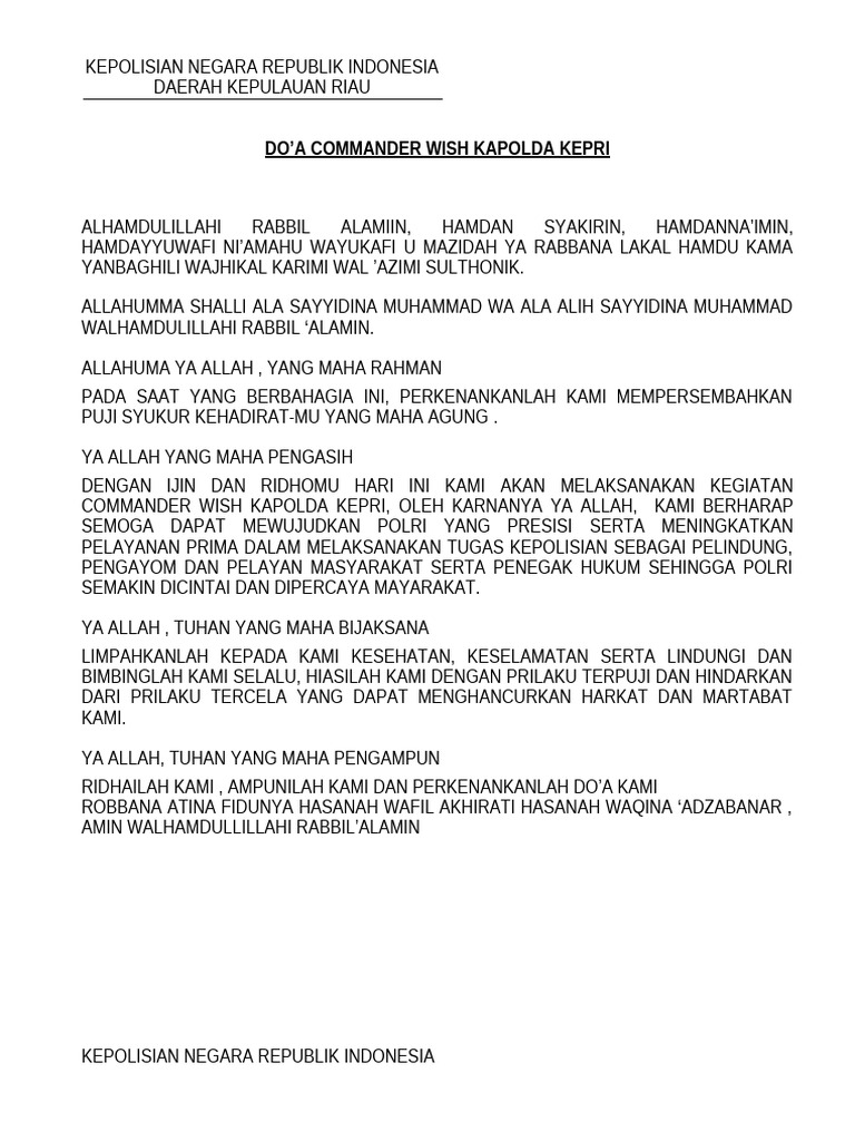Doa Commander Wish Kapolda Kepri | PDF