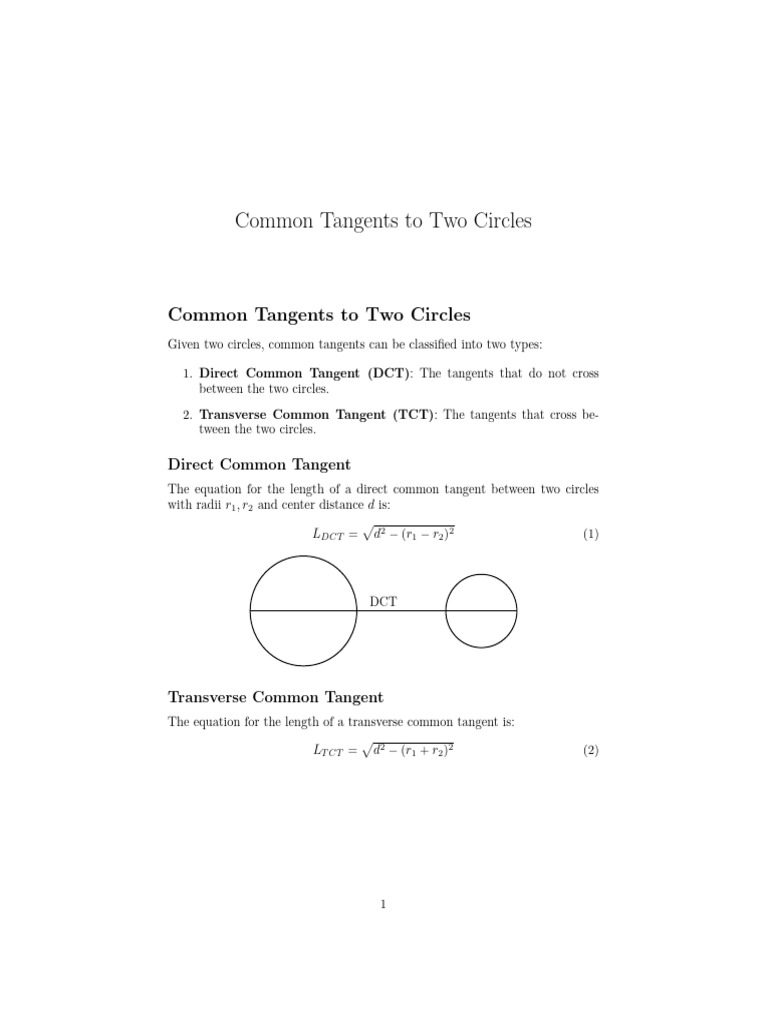 Tranverse Common Tangent, Direct Common Tangent | PDF