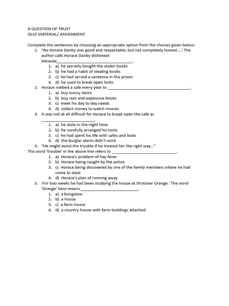 A Question of Trust - Quiz | PDF