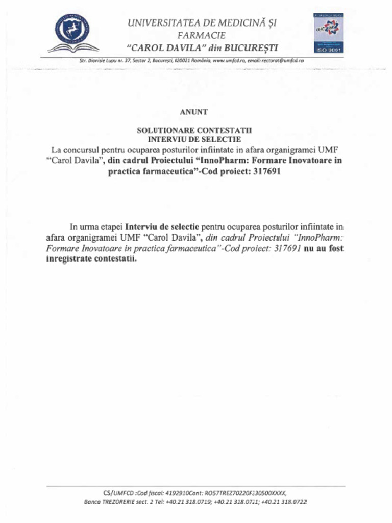 Anunt Solutionare Contestatii Interviu Selectie | PDF