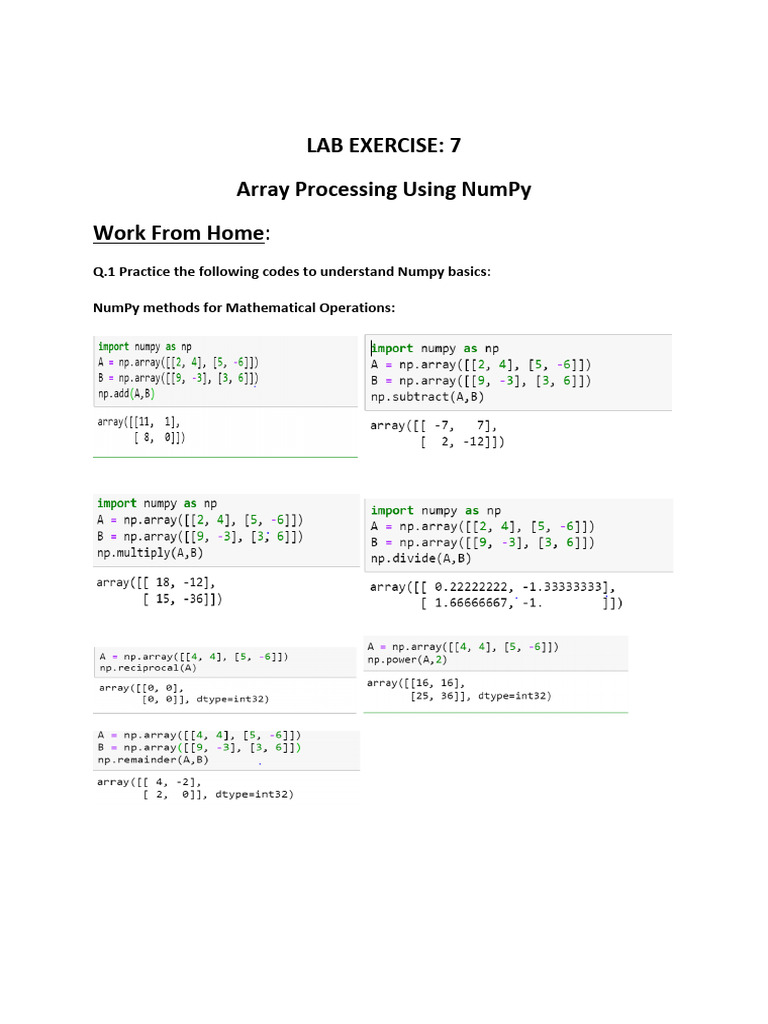 LabAssignment 7 NumPy | PDF