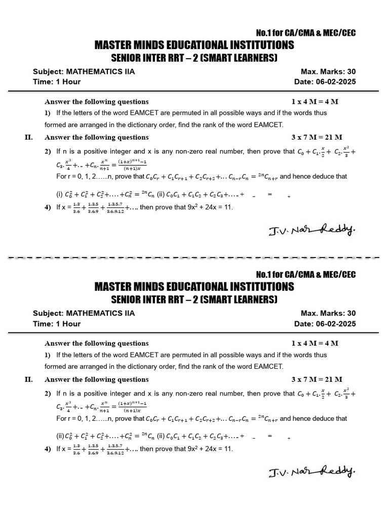 3 - MathsIIA RRT-2 Exam Paper (SL) | PDF | Group Theory | Mathematical Notation