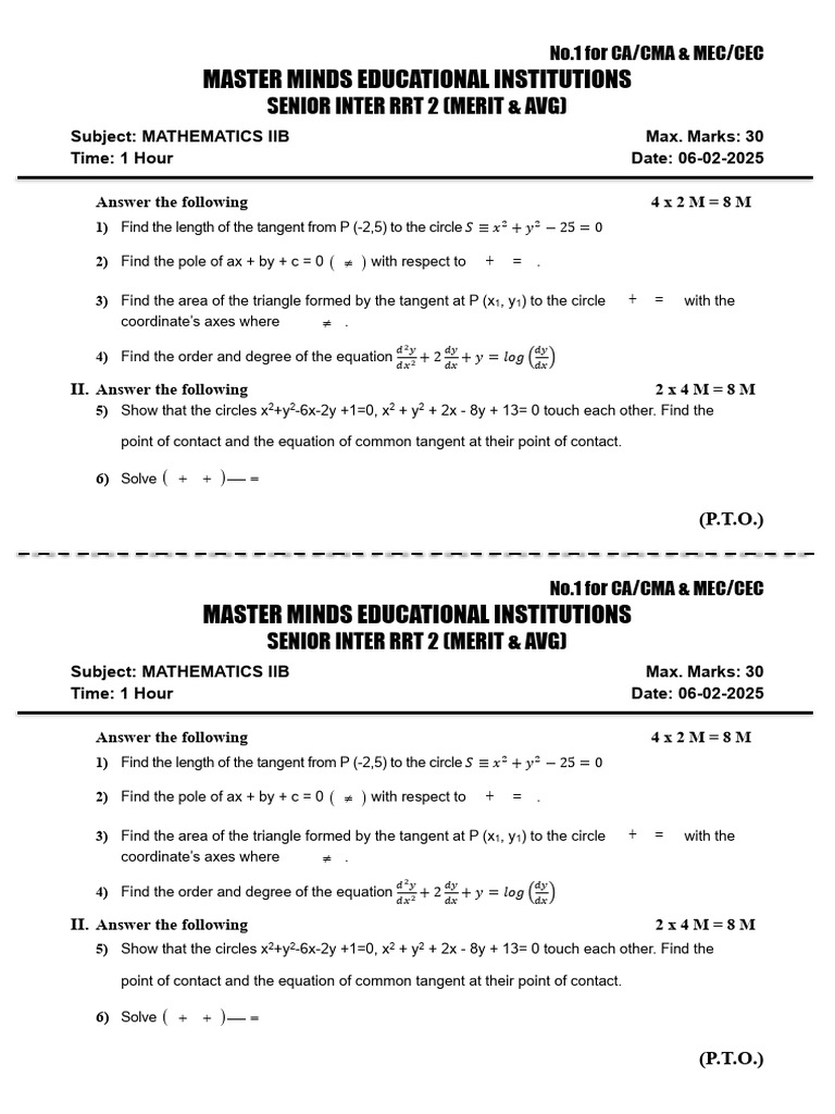 2 - MathsIIB RRT-2 Exam Paper (M&a) | PDF | Mathematics | Elementary ...