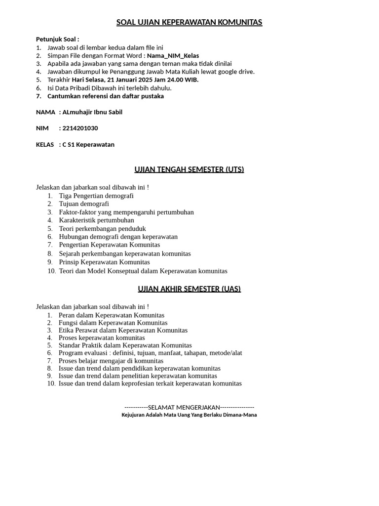 (UAS dan UTS) Almuhajir Ibnu Sabil ( 2214201030) | PDF