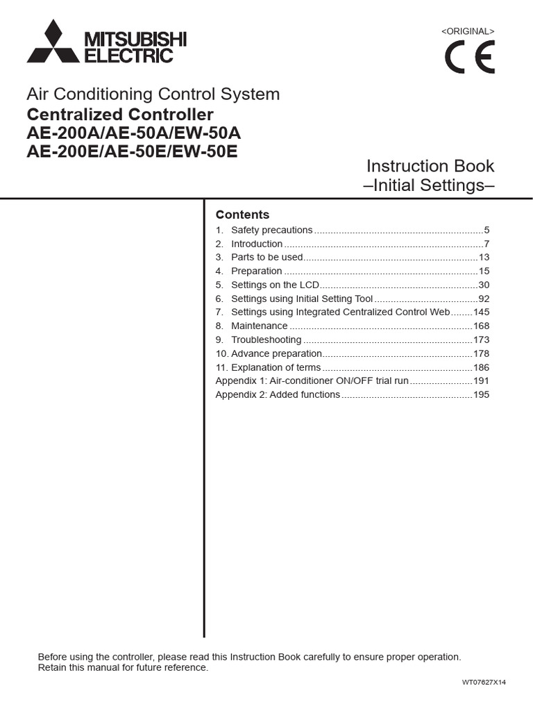 AE-200 AE-50A AE-50E Instruction Book Initial Settings | PDF | Smoke | Air Conditioning