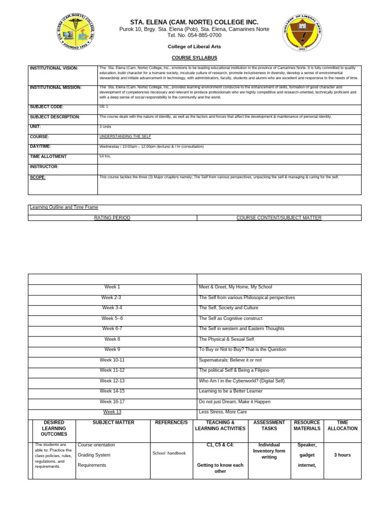 GE 1 Undersanding The Self | PDF | Self | Learning